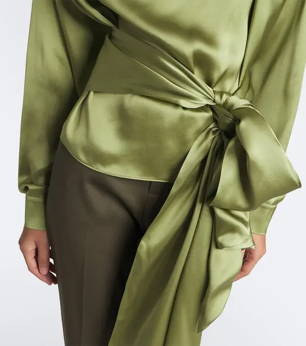 Balmain Belted Silk Satin Top
