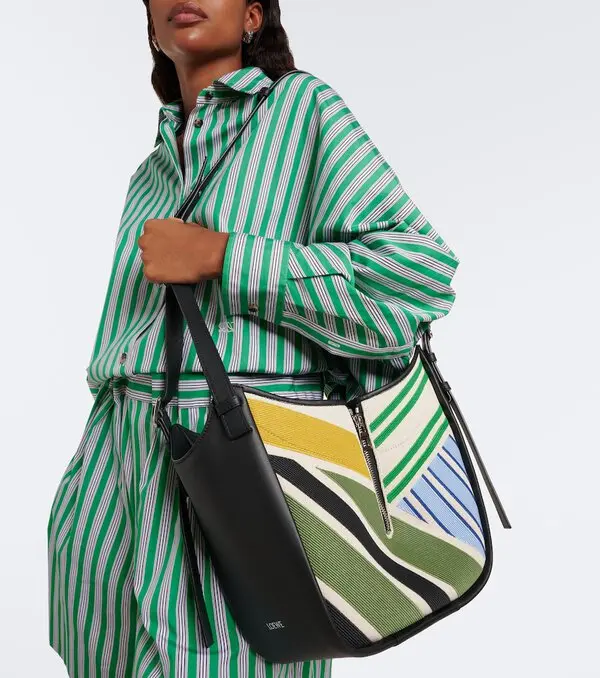 Loewe Hammock Flip Embroidered Striped Tote Bag