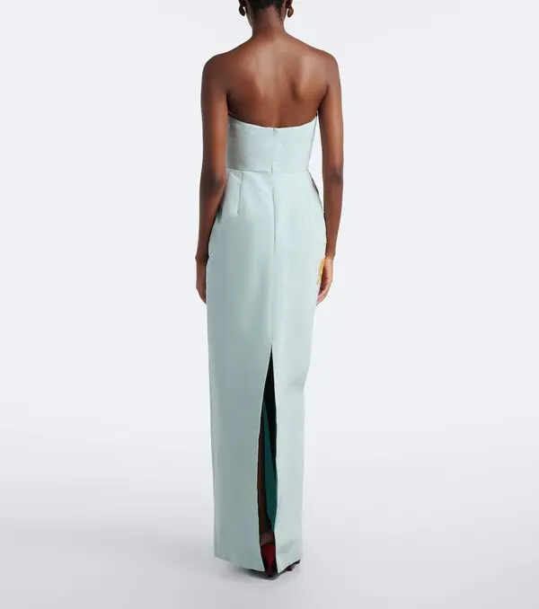 Oscar De La Renta Floral Embroidered Silk Bustier Gown