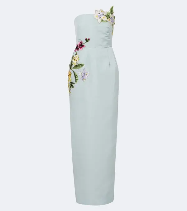 Oscar De La Renta Floral Embroidered Silk Bustier Gown - Multicoloured