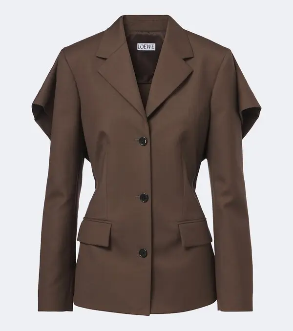 Loewe Caped Wool Blazer - Brown