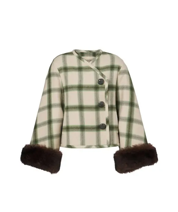 Valentino Garavani Plaid Shearling-trimmed Virgin Wool Jacket - Green