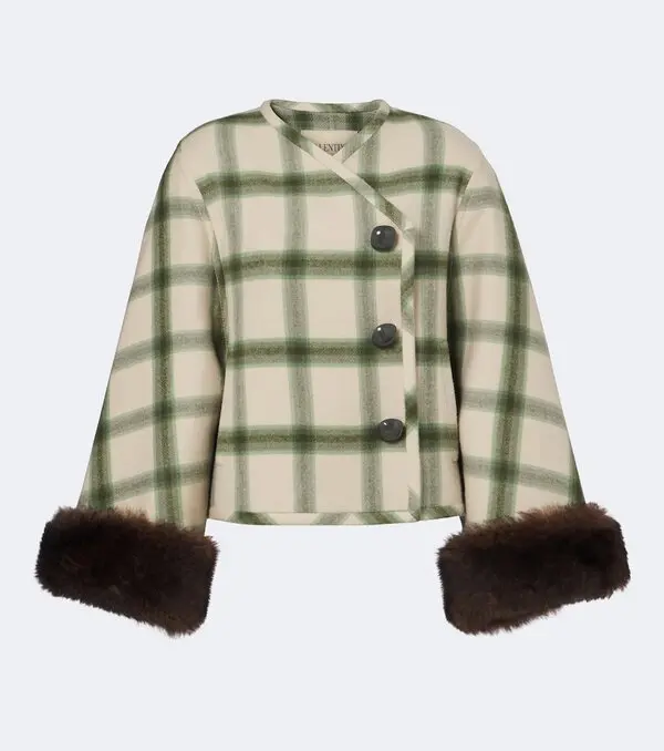 Valentino Garavani Plaid Shearling-trimmed Virgin Wool Jacket - Multicoloured