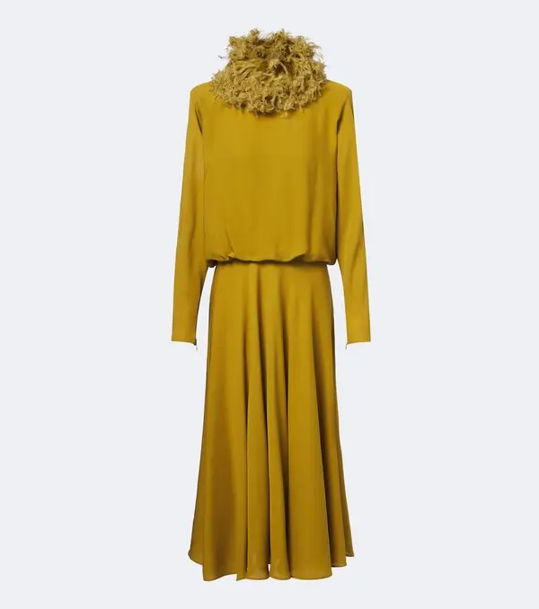 Valentino Garavani Feather-trimmed Silk Georgette Midi Dress - Green