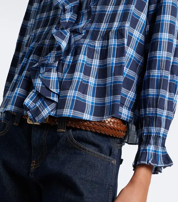 DÔEN Hardy Plaid Ruffled Cotton Blouse