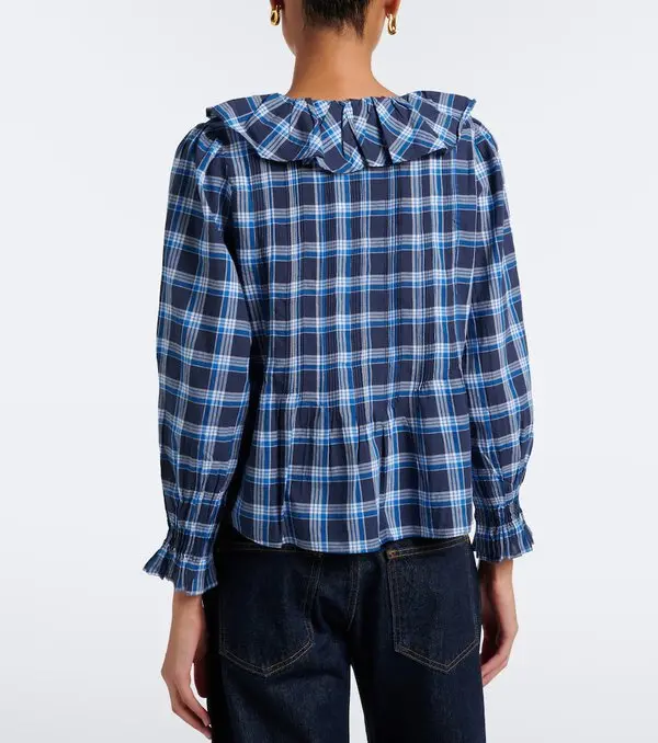 DÔEN Hardy Plaid Ruffled Cotton Blouse