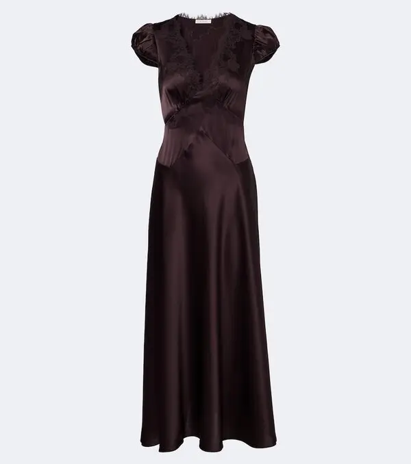 DÔEN Coraline Lace-trimmed Silk Satin Midi Dress - Brown