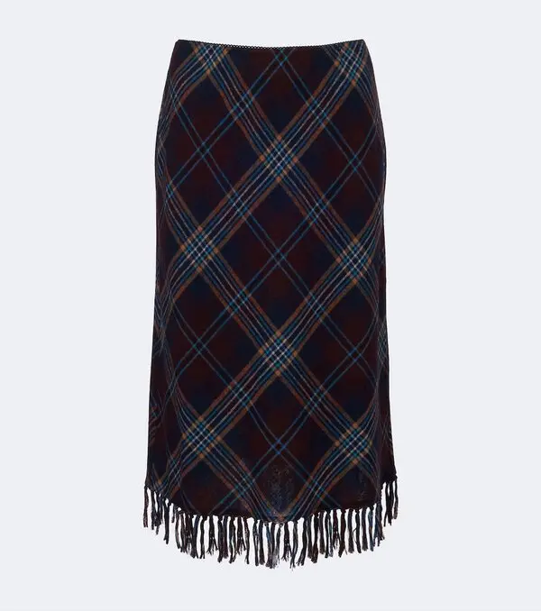 DÔEN Elowette Fringed Plaid Midi Skirt - Multicoloured