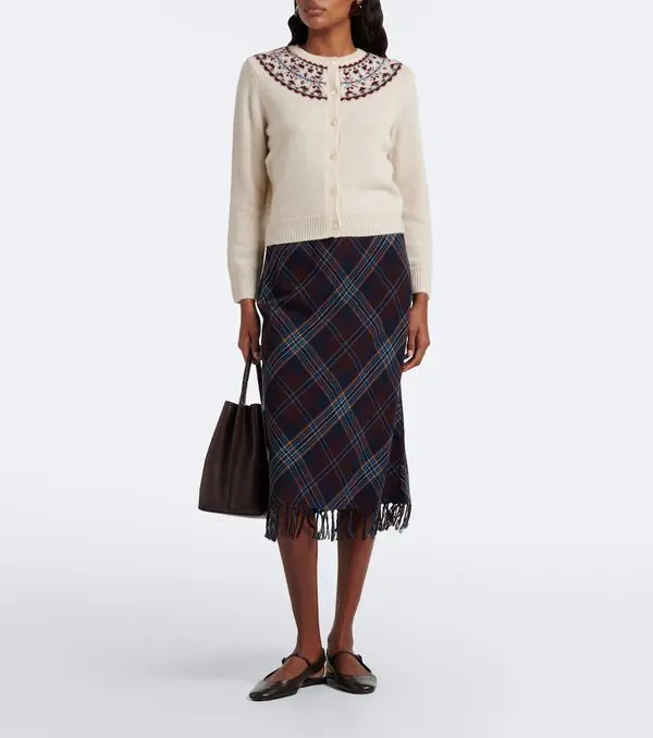 DÔEN Elowette Fringed Plaid Midi Skirt