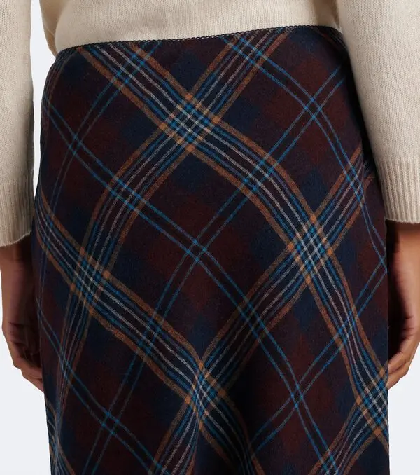 DÔEN Elowette Fringed Plaid Midi Skirt