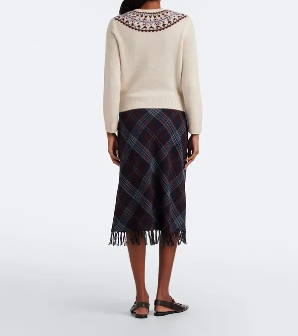 DÔEN Elowette Fringed Plaid Midi Skirt