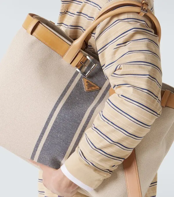 Prada Buckle Leather-trimmed Canvas Tote Bag