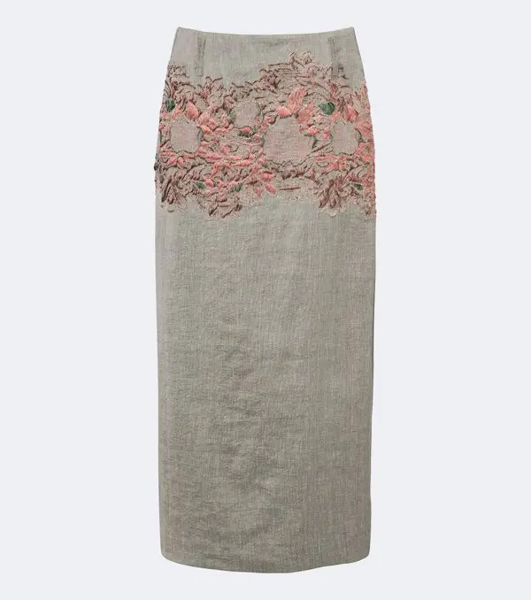 Dries Van Noten Embroidered Linen And Cotton-blend Midi Skirt