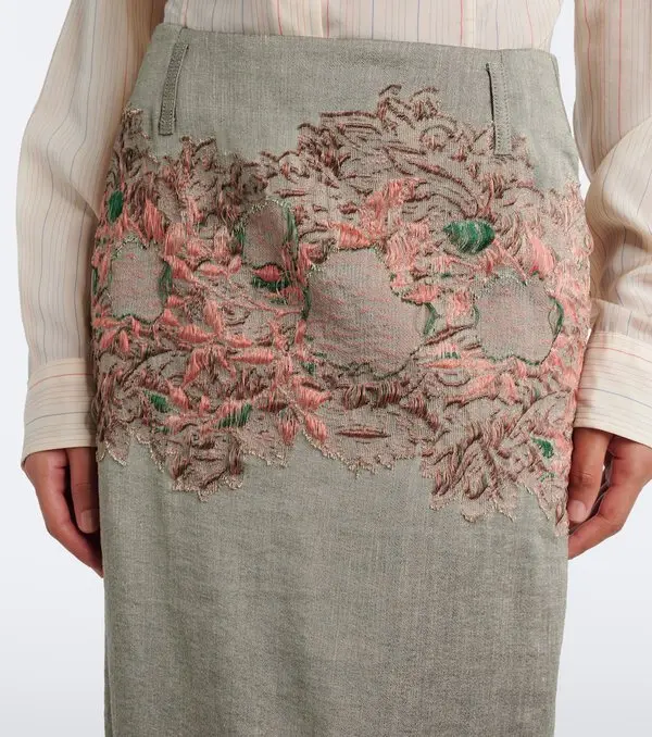 Dries Van Noten Embroidered Linen And Cotton-blend Midi Skirt