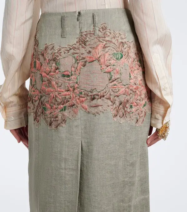 Dries Van Noten Embroidered Linen And Cotton-blend Midi Skirt