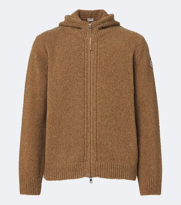 Moncler Bouclé Wool-blend Zip-up Hoodie - Brown