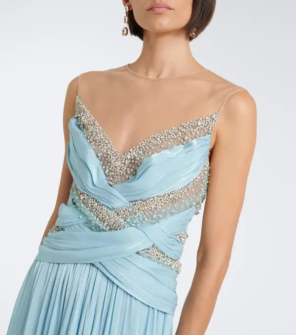 Costarellos Branka Embellished Georgette Gown