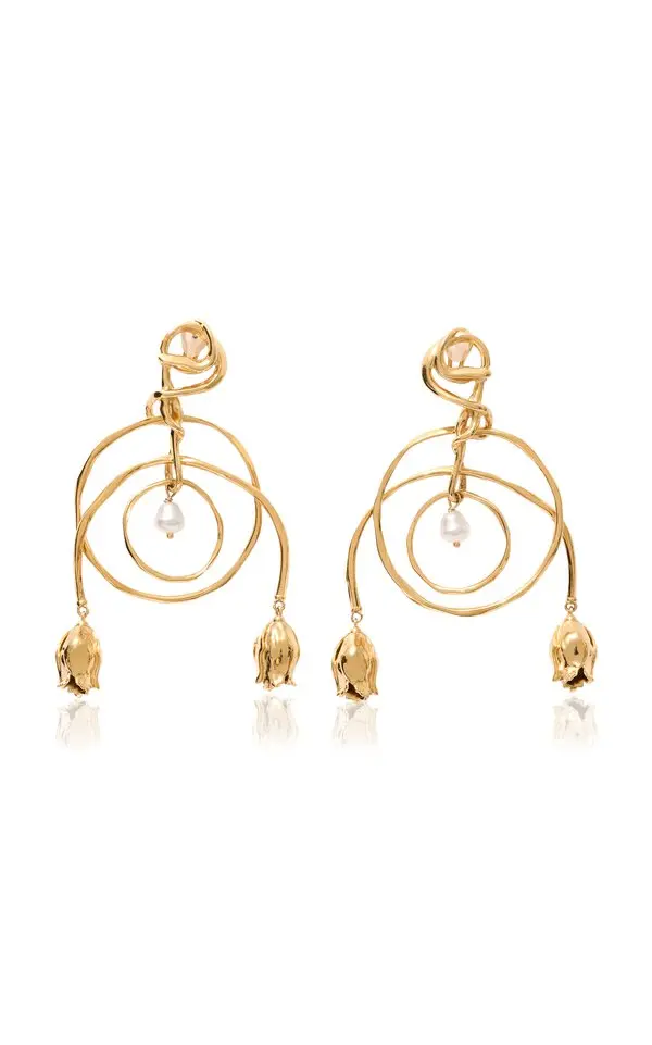 Chloé Floral-embellished Brass Drop Earrings