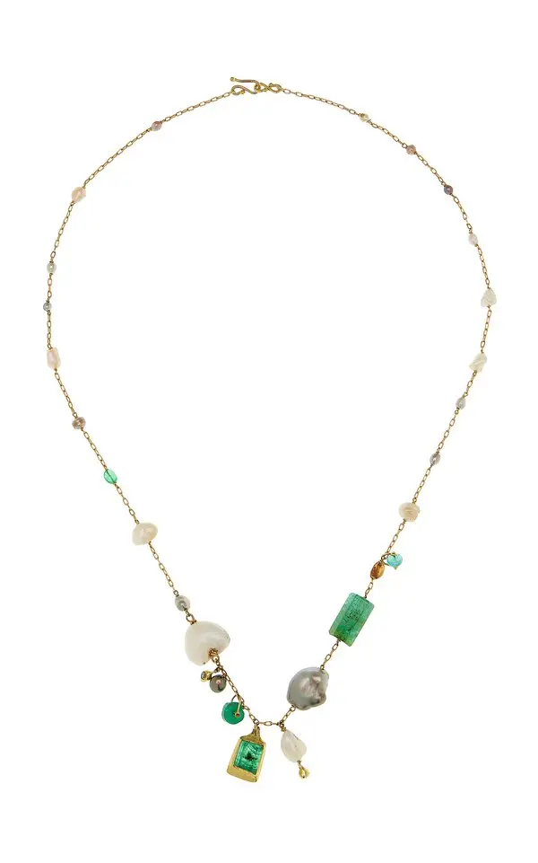 TEN THOUSAND THINGS 18k Green Gold Pearl And Emerald Charm Necklace
