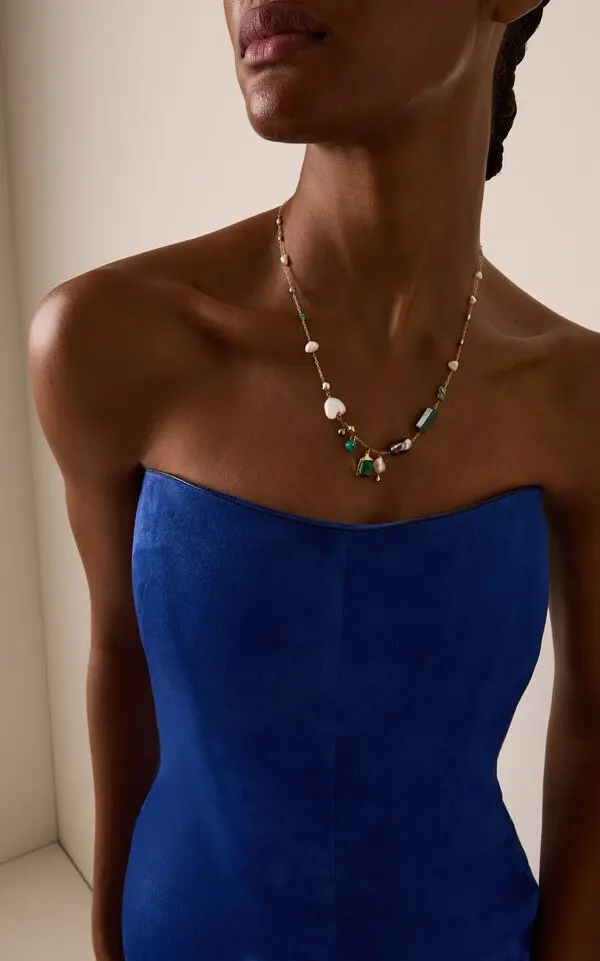 TEN THOUSAND THINGS 18k Green Gold Pearl And Emerald Charm Necklace