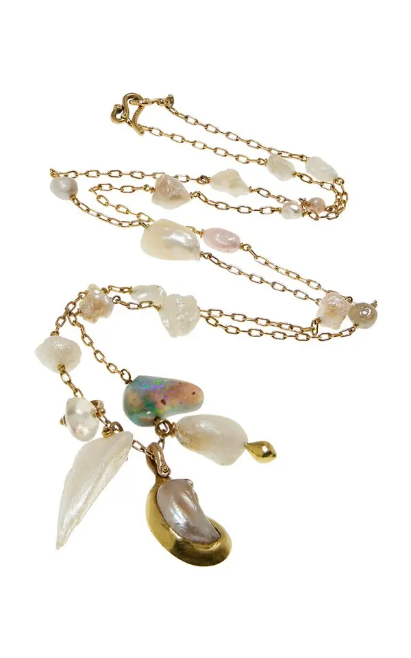 TEN THOUSAND THINGS 18k Green Gold Pearl And Opal Charm Necklace