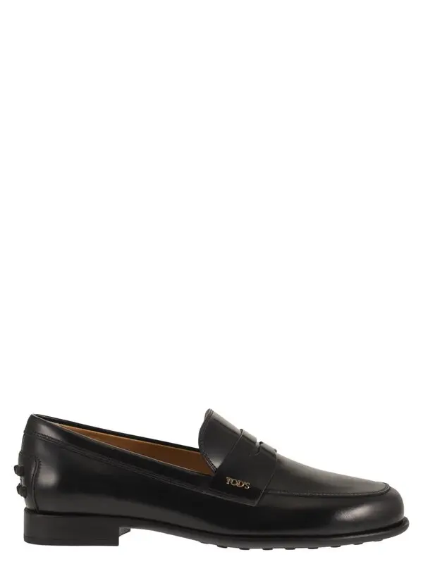 TOD'S Calfskin Leather Loafers With Logo Detail - Black