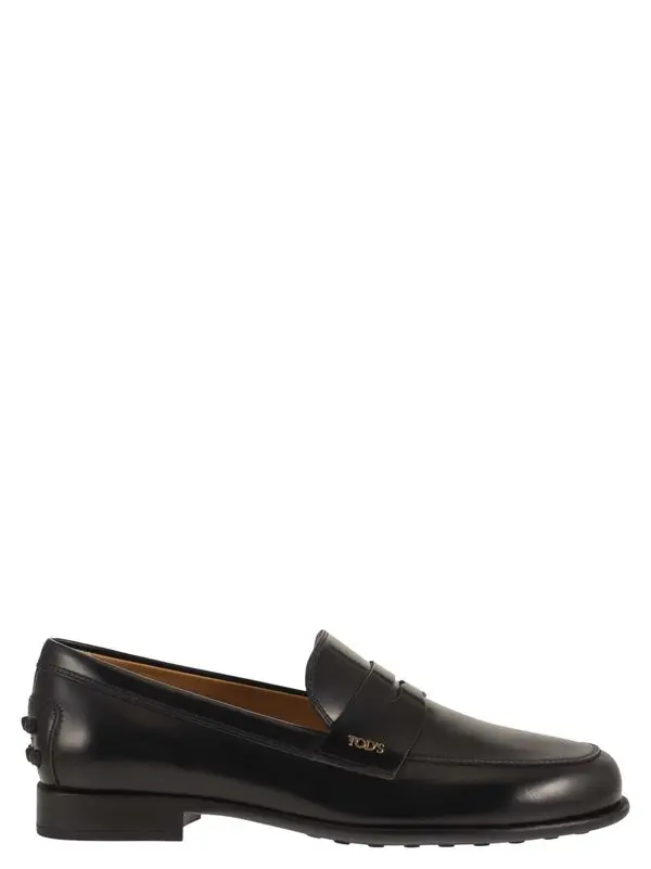 TOD'S Calfskin Leather Loafers With Logo Detail - Black