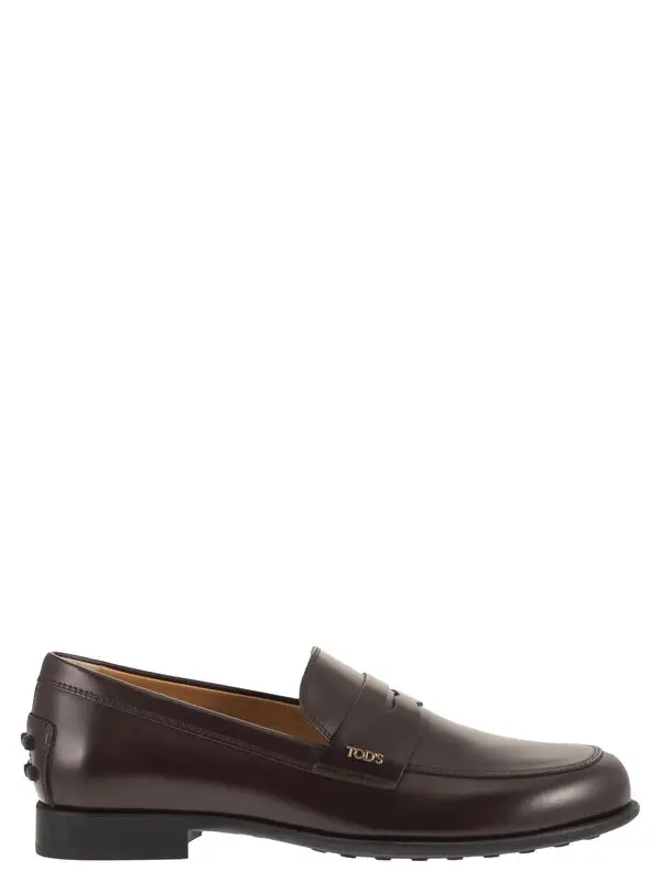 TOD'S Calfskin Leather Loafers With Logo Detail - Red