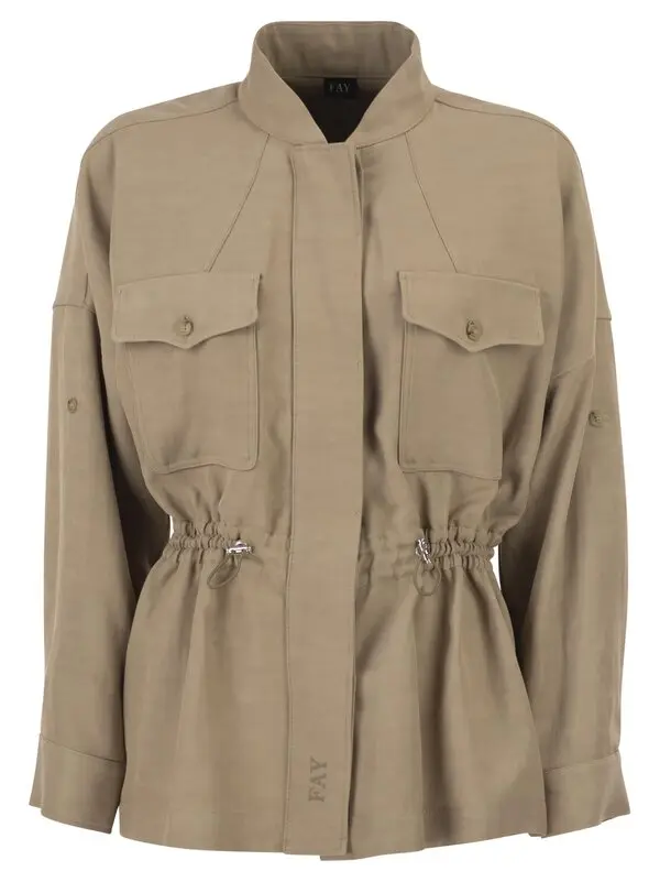 FAY Overshirt In Viscose And Washed Linen - Cream