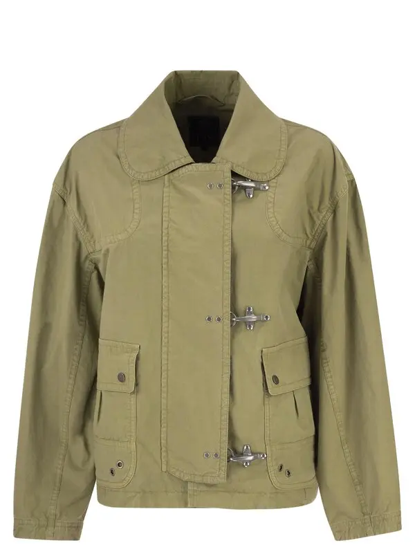 FAY Cropped Technical Cotton Jacket With Signature Hook Fastening