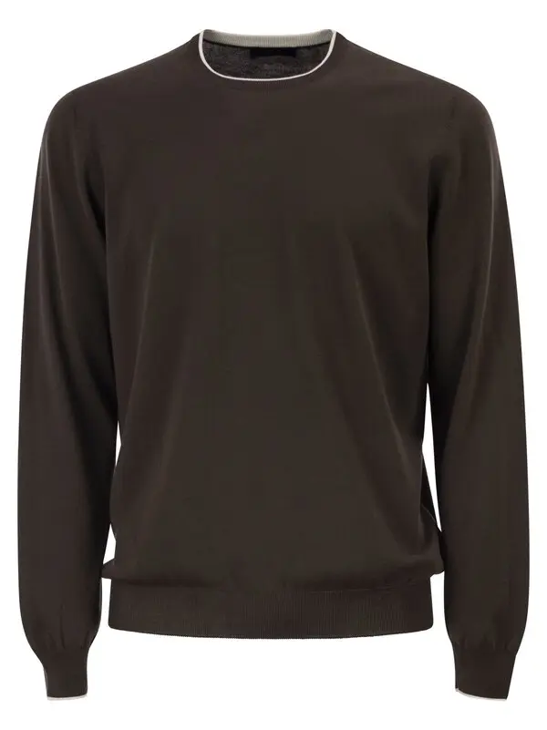 FAY Cotton Crew Neck Jumper - Brown