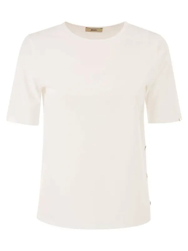 Herno Cotton T-shirt With Logo Buttons On The Sides - White