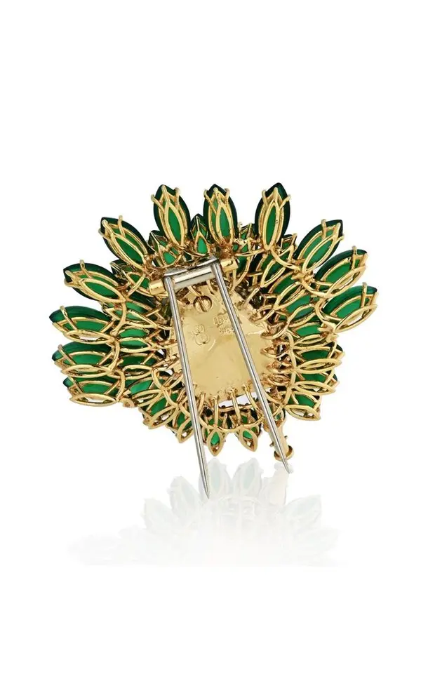 THE BACK VAULT David Webb Tiger Platinum & 18k Yellow Diamond And Chrysoprase Brooch