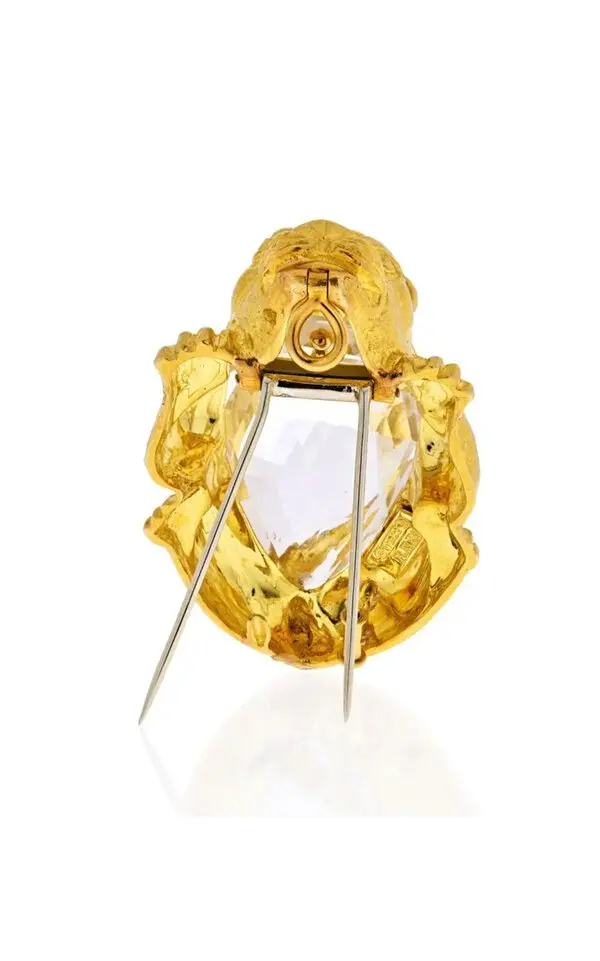 THE BACK VAULT David Webb 18k Yellow Rock Crystal Lion Brooch Pendant