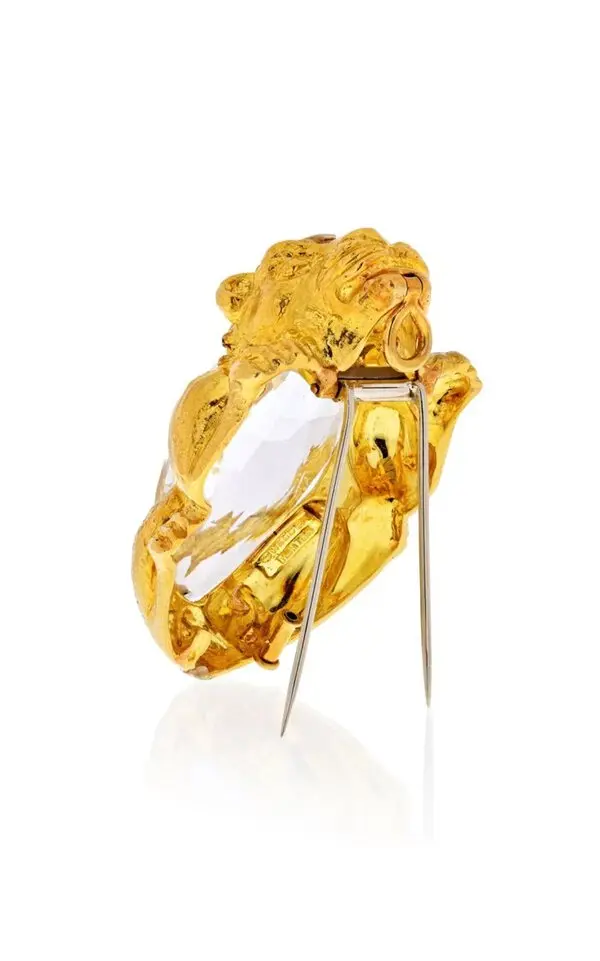 THE BACK VAULT David Webb 18k Yellow Rock Crystal Lion Brooch Pendant