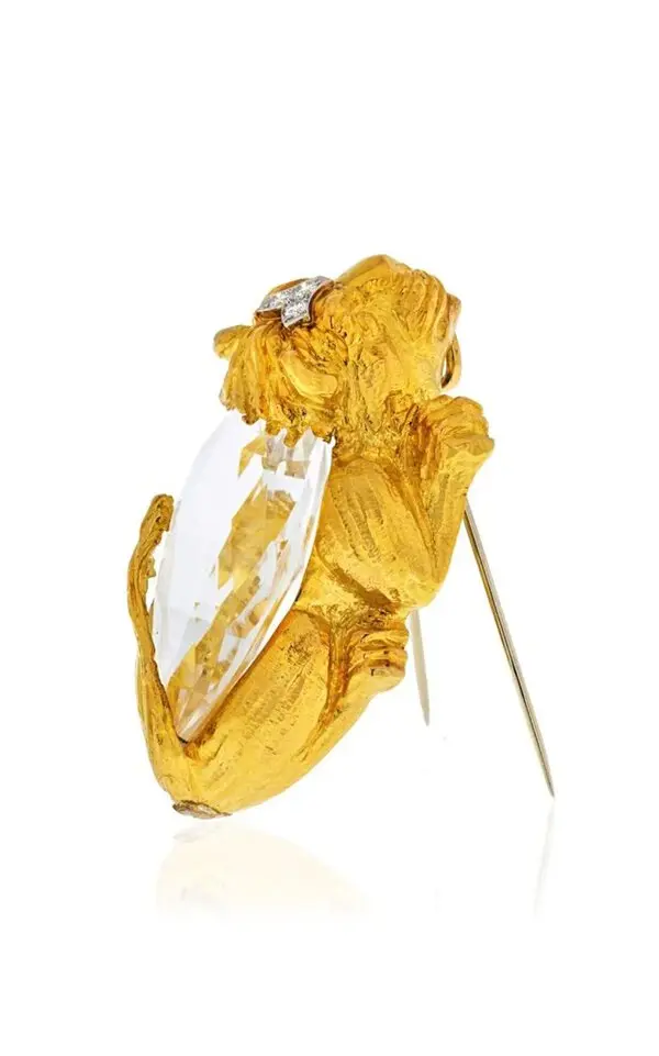 THE BACK VAULT David Webb 18k Yellow Rock Crystal Lion Brooch Pendant