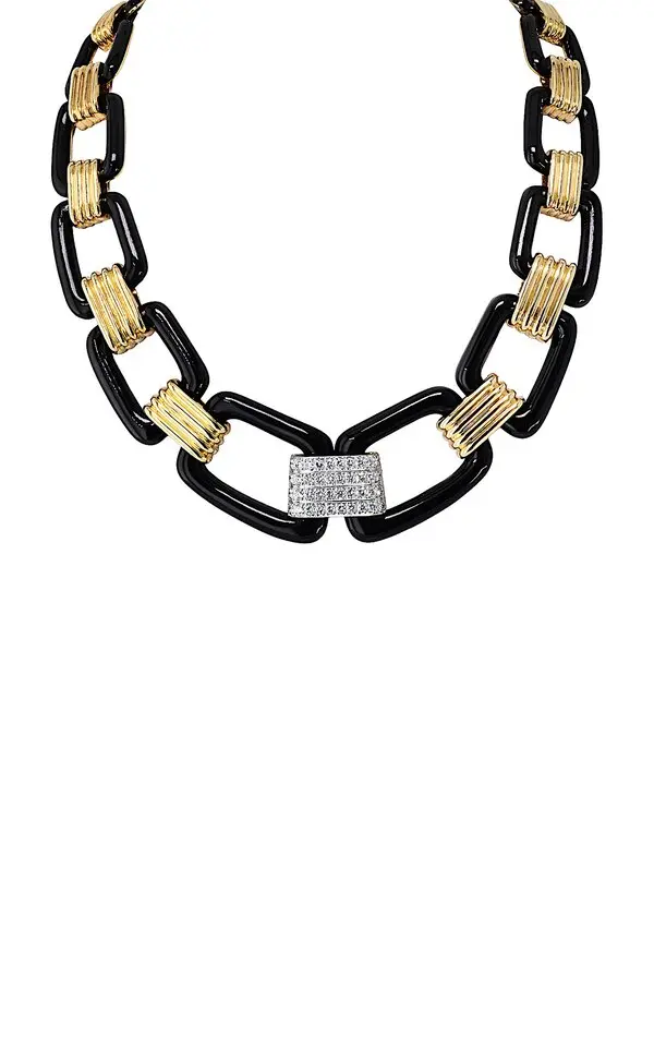 THE BACK VAULT David Webb 18k Yellow Black Enamel Large Link Stations Necklace - Gold