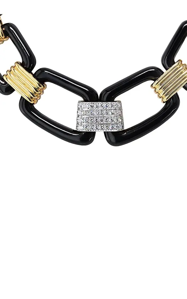 THE BACK VAULT David Webb 18k Yellow Black Enamel Large Link Stations Necklace
