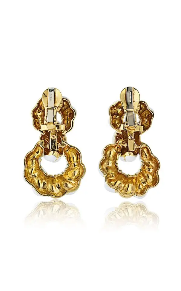 THE BACK VAULT David Webb 18k Yellow White Enamel Doorknocker Earrings
