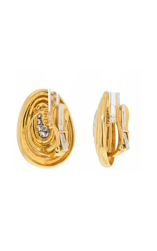 THE BACK VAULT David Webb Platinum & 18k Yellow Textured And Diamond Earrings