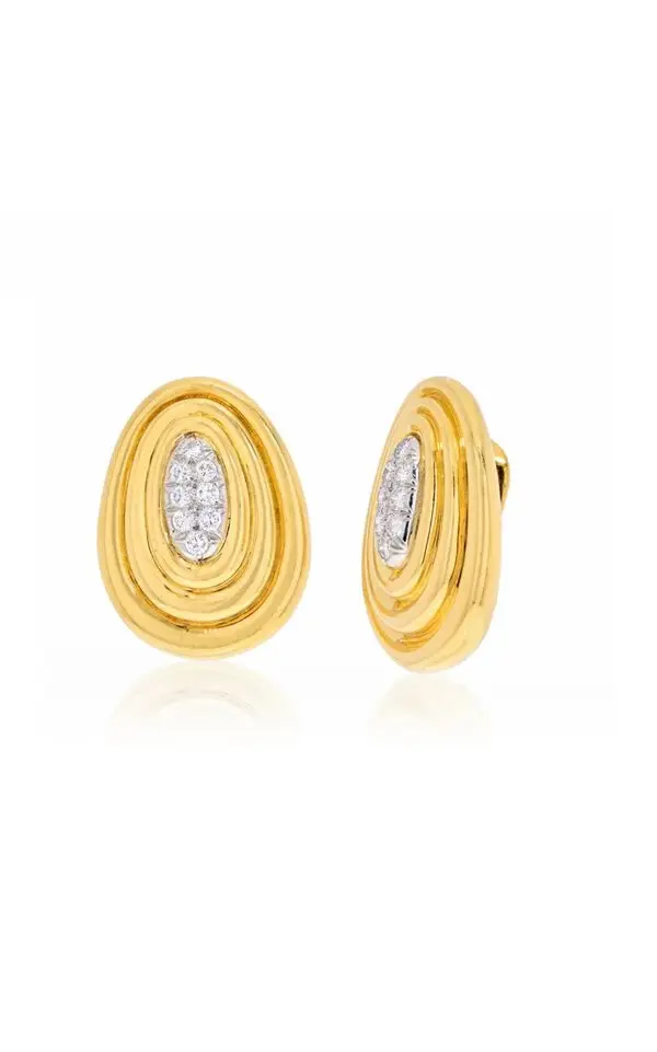 THE BACK VAULT David Webb Platinum & 18k Yellow Textured And Diamond Earrings