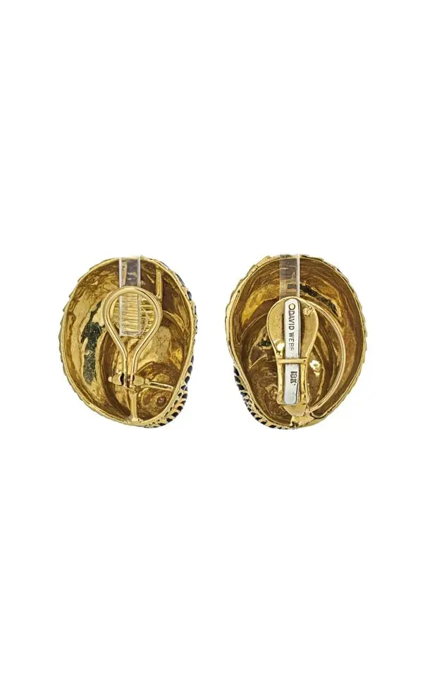 THE BACK VAULT David Webb Platinum & 18k Yellow Black Enamel Seashell Earrings