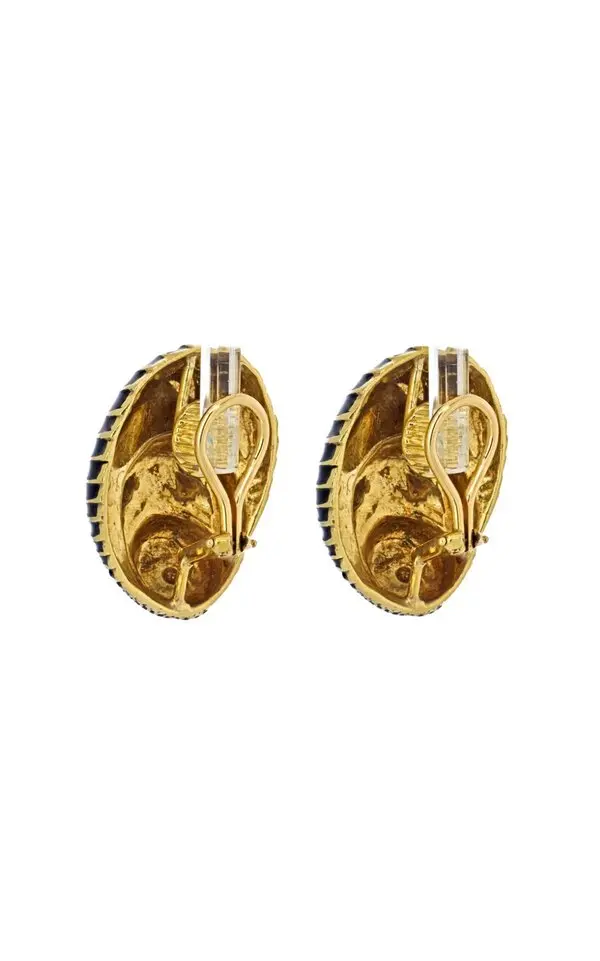 THE BACK VAULT David Webb Platinum & 18k Yellow Black Enamel Seashell Earrings