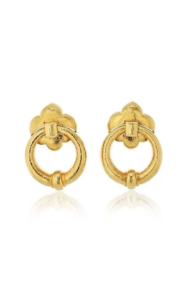 THE BACK VAULT David Webb 18k Yellow Hammered Doorknockers Large Oversized Earrings