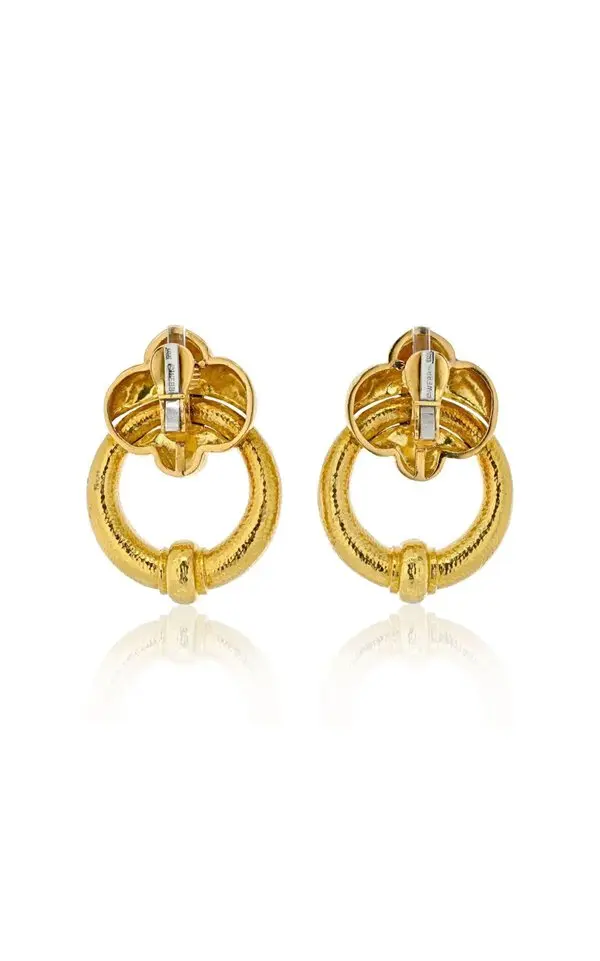 THE BACK VAULT David Webb 18k Yellow Hammered Doorknockers Large Oversized Earrings