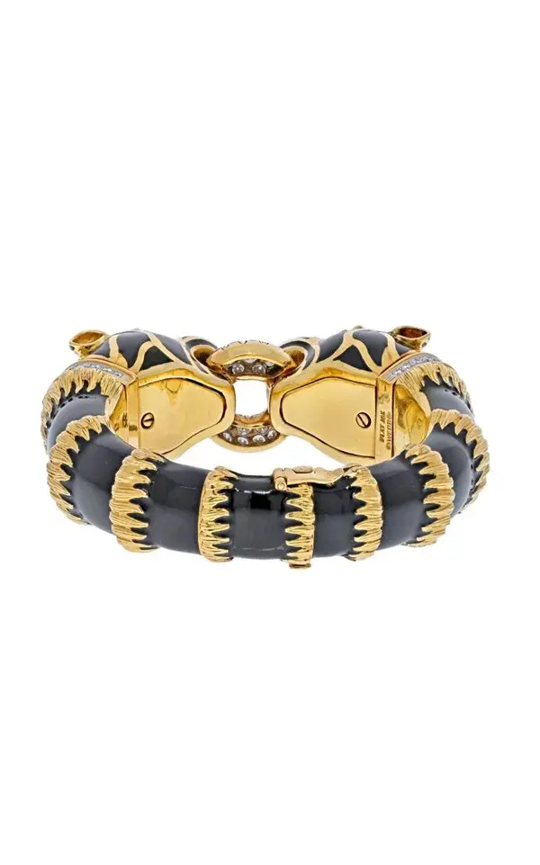 THE BACK VAULT David Webb Platinum & 18k Yellow Black Enamel Double Head Lion Bracelet