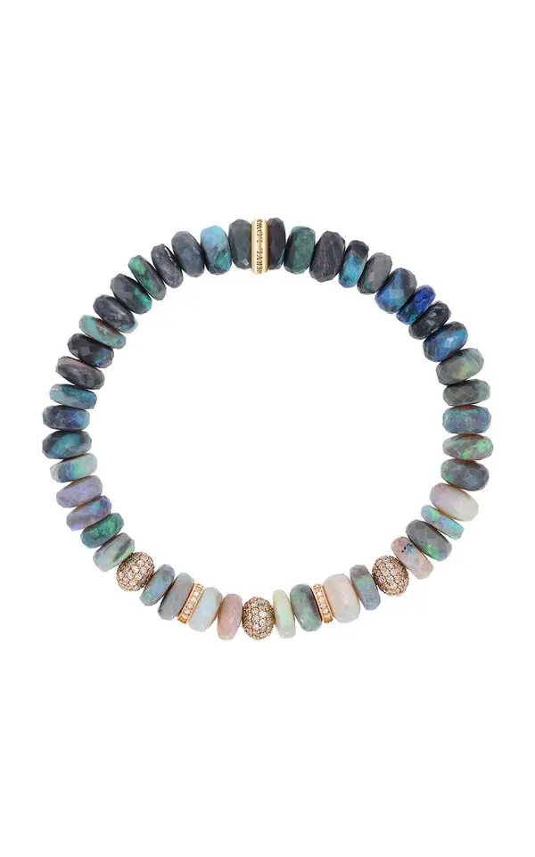 Sheryl Lowe 14k Yellow Gold Ocean Waves Australian Opal Faceted Diamond Beaded Bracelet - Blue