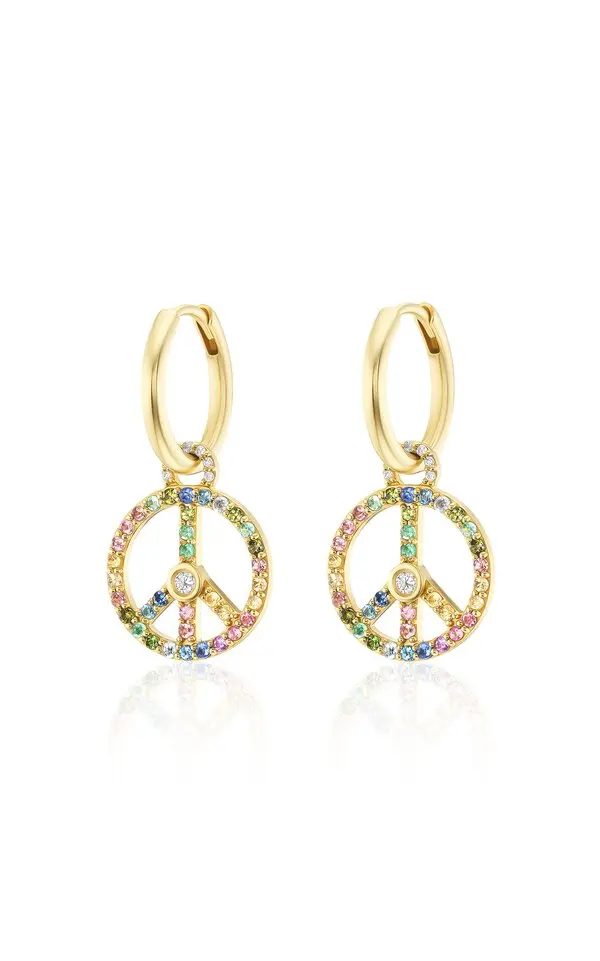 Sheryl Lowe 14k Yellow Gold Rainbow Gemstone Peace Earrings