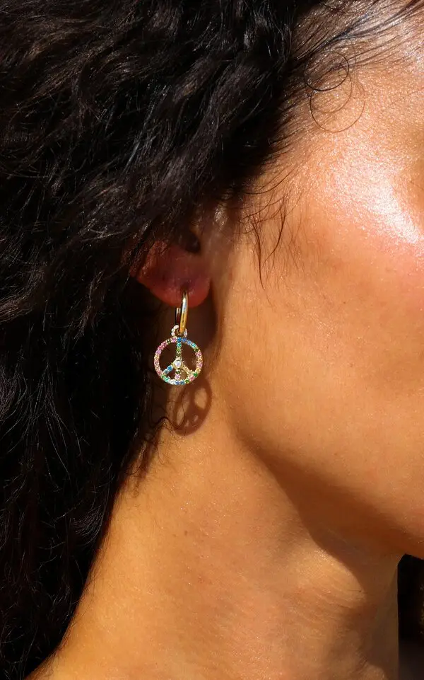 Sheryl Lowe 14k Yellow Gold Rainbow Gemstone Peace Earrings