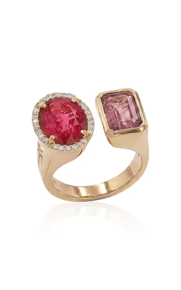 Sheryl Lowe 14k Yellow Gold Tourmaline And Diamond Two Stone Ring